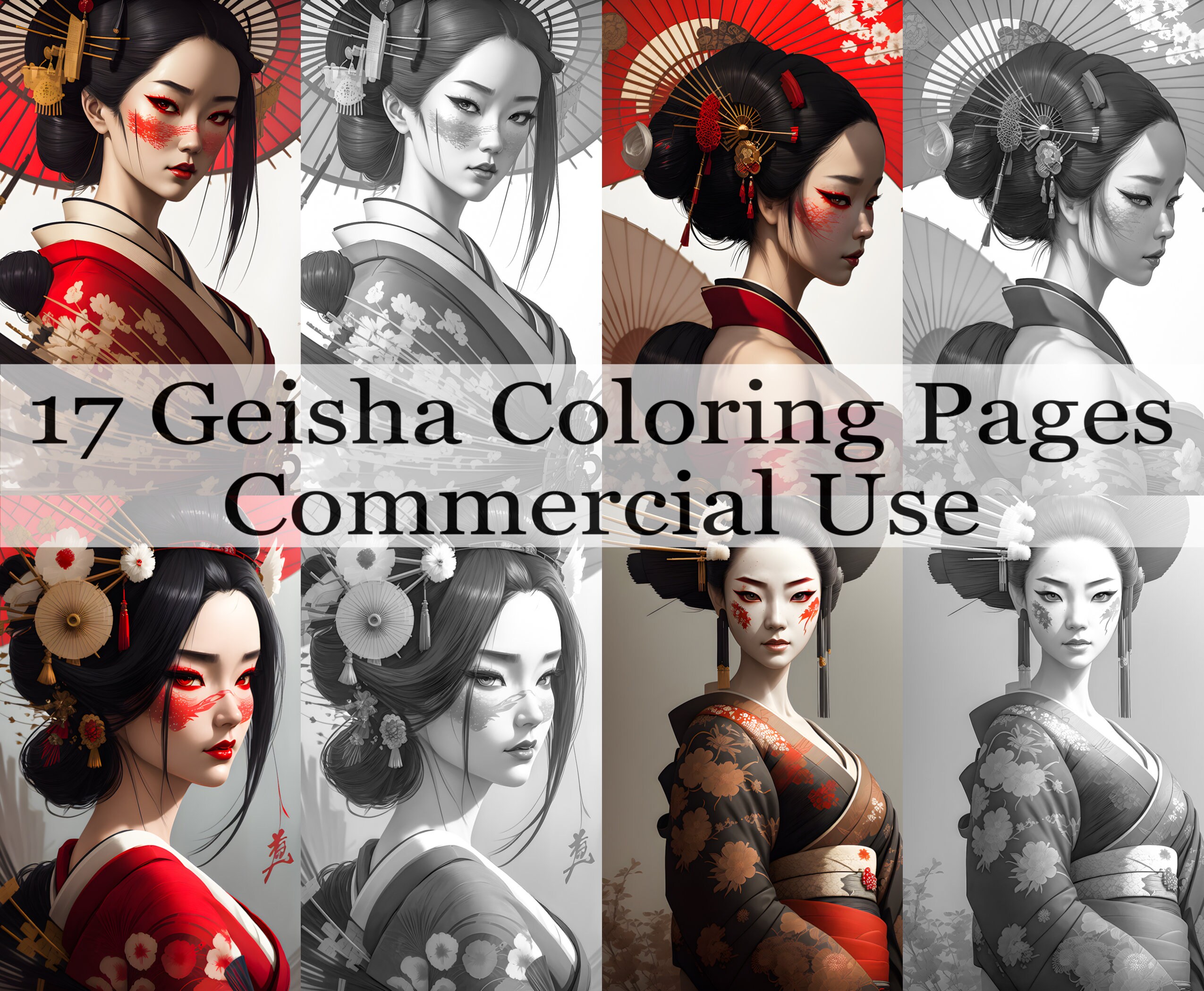 17 Japanese Geisha Digital Coloring Pages Set 1 Traditional - Etsy