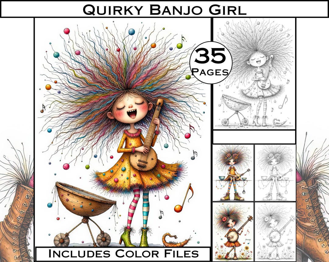 Banjo Player Grayscale Coloring Book: 35 Pages for Adults & Children ...