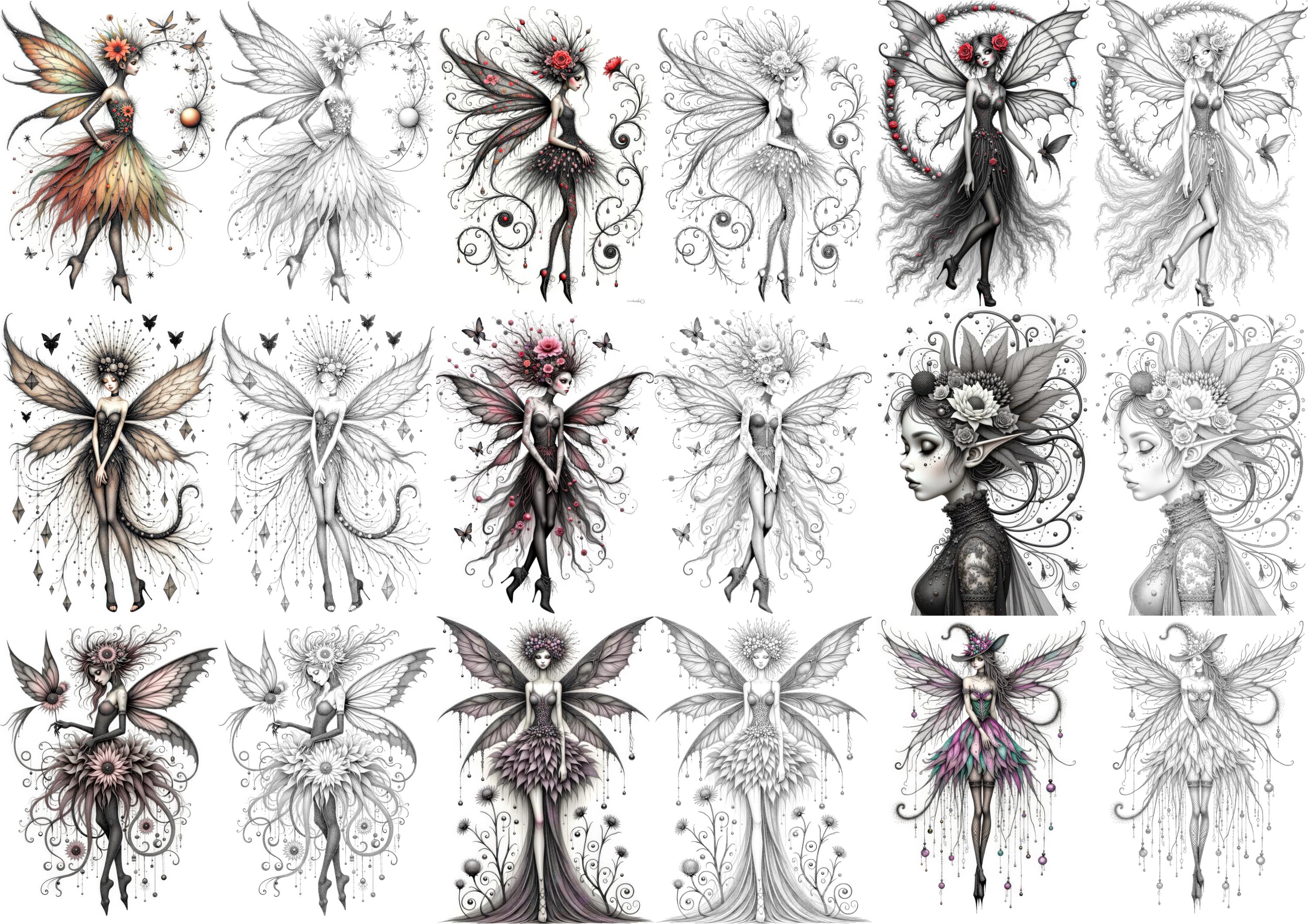 Sprite Fairies Grayscale Adult Coloring Book: 28 Relaxing Pages - Etsy