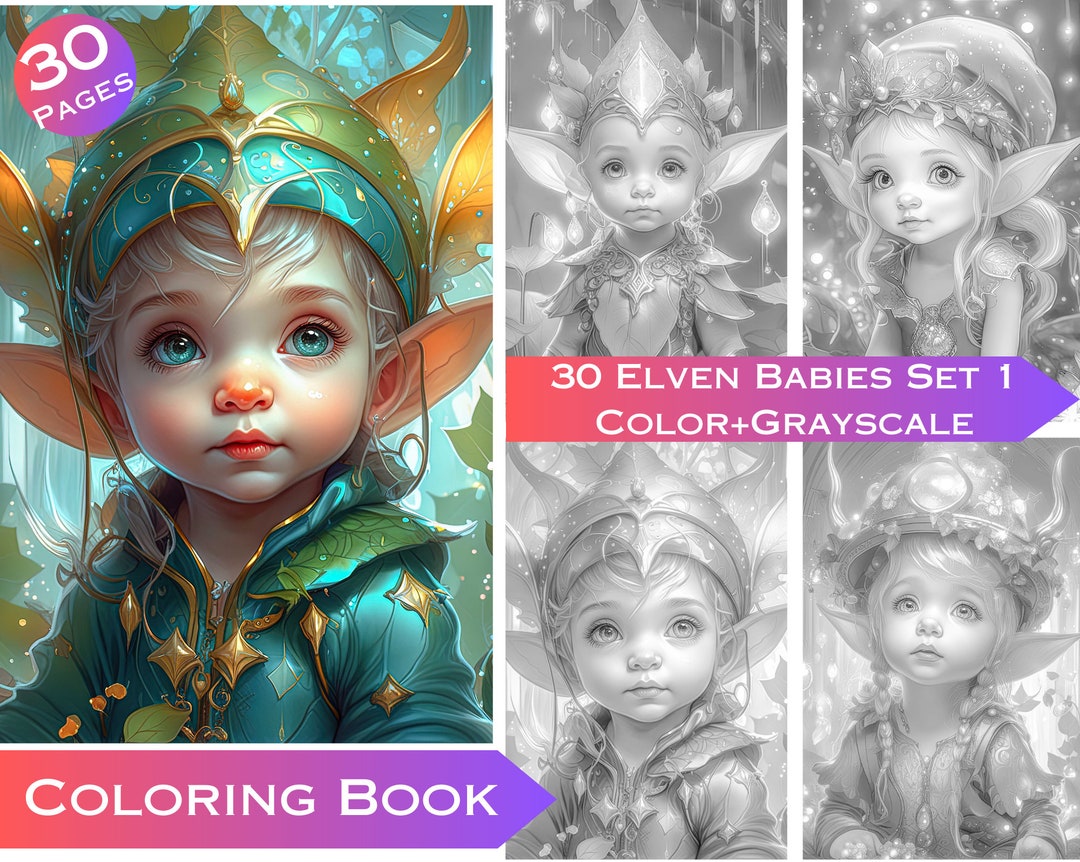 Baby Elf Coloring Pages: 30 Grey-scale Illustrations for Adults ...