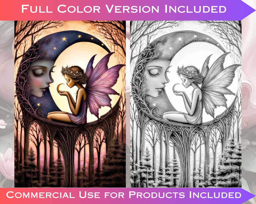 Moon Fairy Grayscale Coloring Book: 50 Fantasy Art Pages (digital ...