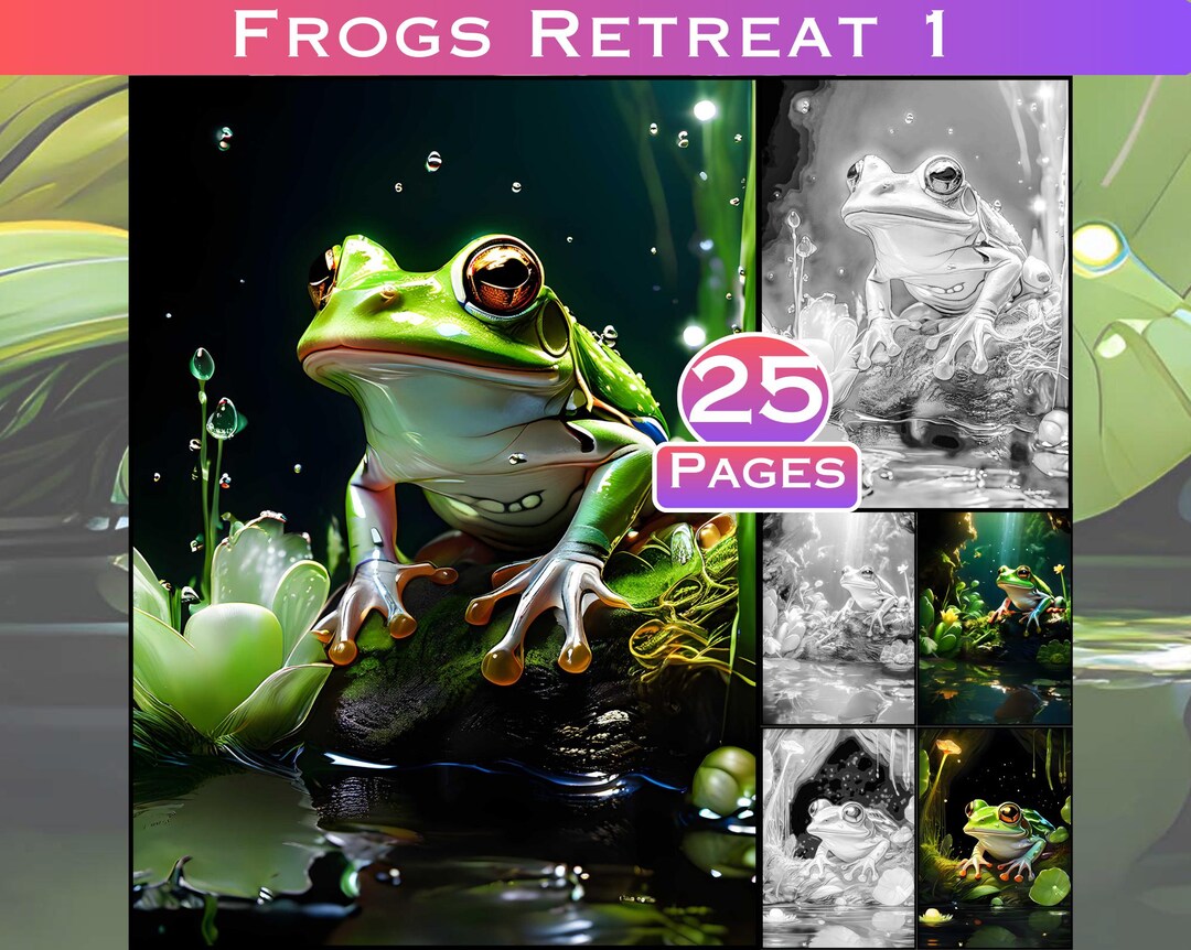 25 Cute Frogs Colouring Page Book, Adults Colouring Instant Download ...