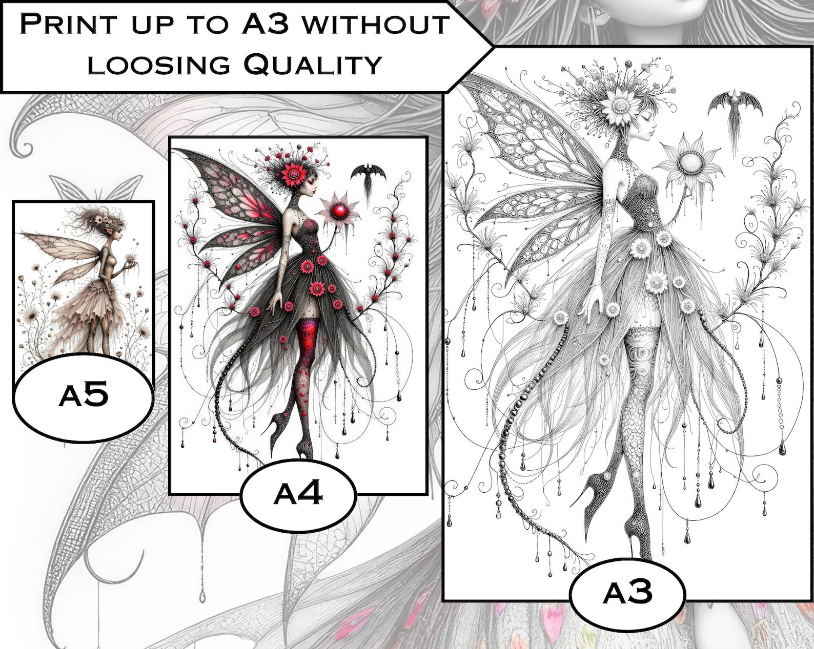 Sprite Fairies Grayscale Adult Coloring Book: 28 Relaxing Pages - Etsy
