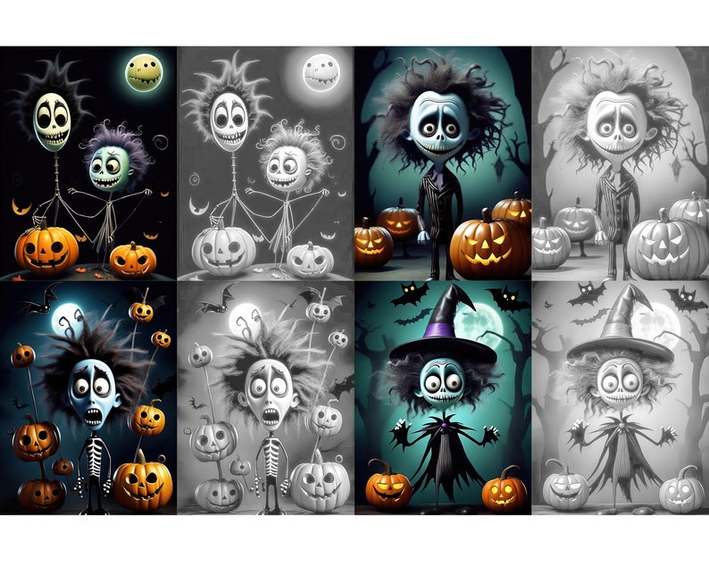 36 Halloween Tim Burton Coloring Pages. Full Color Plus Grey - Etsy