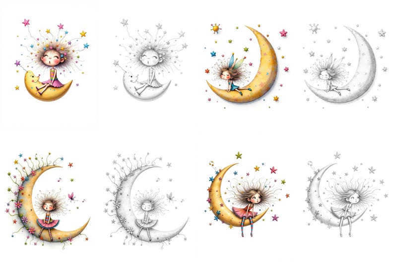 Moon Fairy Grayscale Coloring Book: Fantasy Art for Adults (digital ...