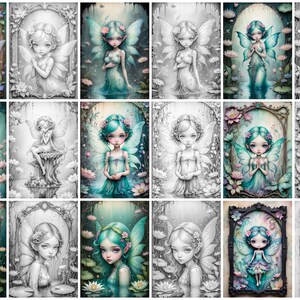 52 Flower Fairy Set 4 Grey Scale Digital Colouring Pages. Fantasy ...