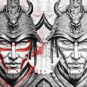 40 Samurai Warrior Grayscale Coloring Book Full Color Files Included ...