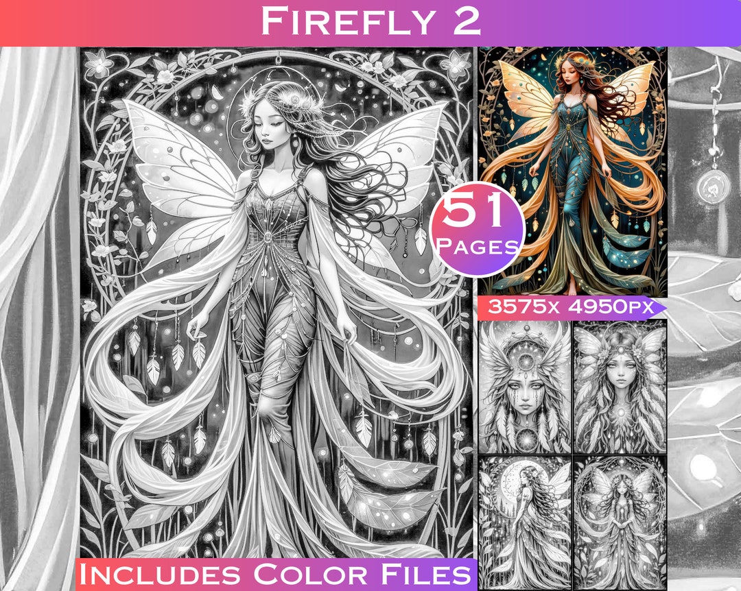 51 Firefly Fairy Grey Scale Set 2 Digital Colouring Pages. Fantasy ...