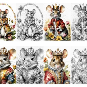 35 Enchanting Royal Mouse Coloring Book Grayscale Pages - Etsy