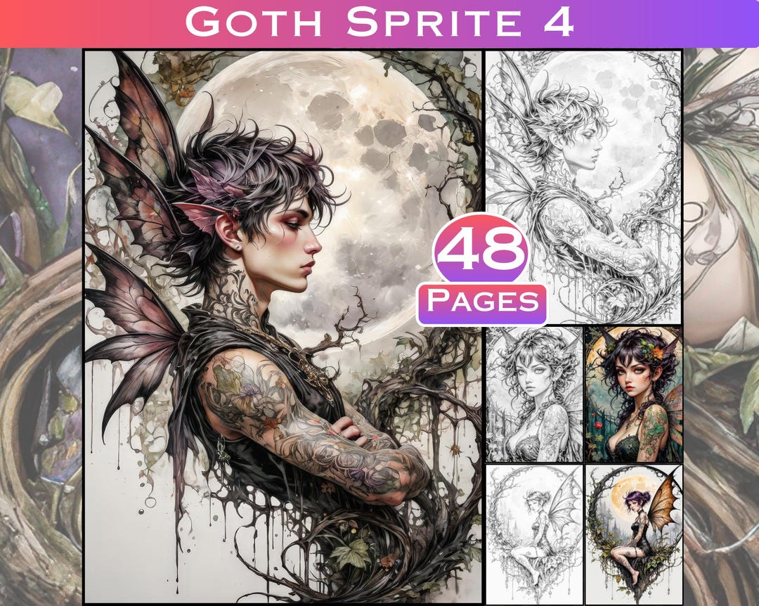 Gothic Sprite Fairy 4 Grayscale Coloring Pages - Male & Female Fairies ...