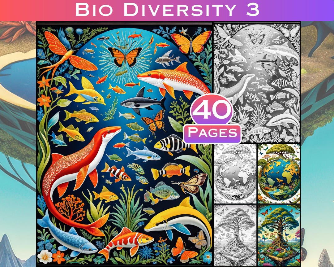 Biodiversity 3 Grayscale Coloring Book for Adults, Wildlife Art ...