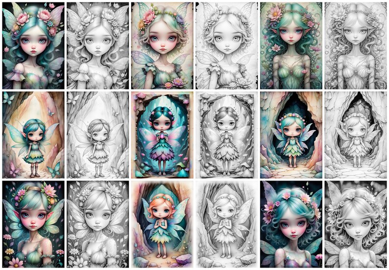 Flower Fairy Grayscale Coloring Book: 45 Fantasy Pages (digital ...
