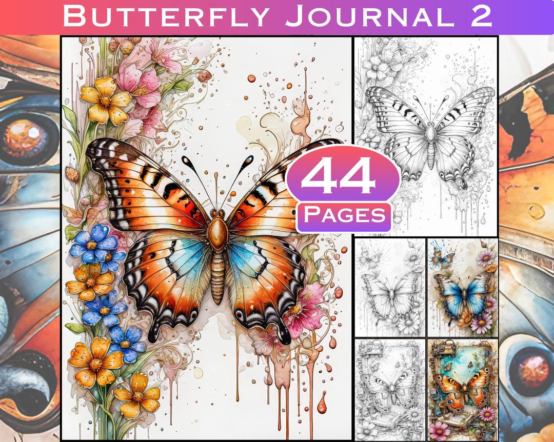 Butterfly Coloring Book: Grayscale Junk Journal Kit for Adults (PDF) - Etsy