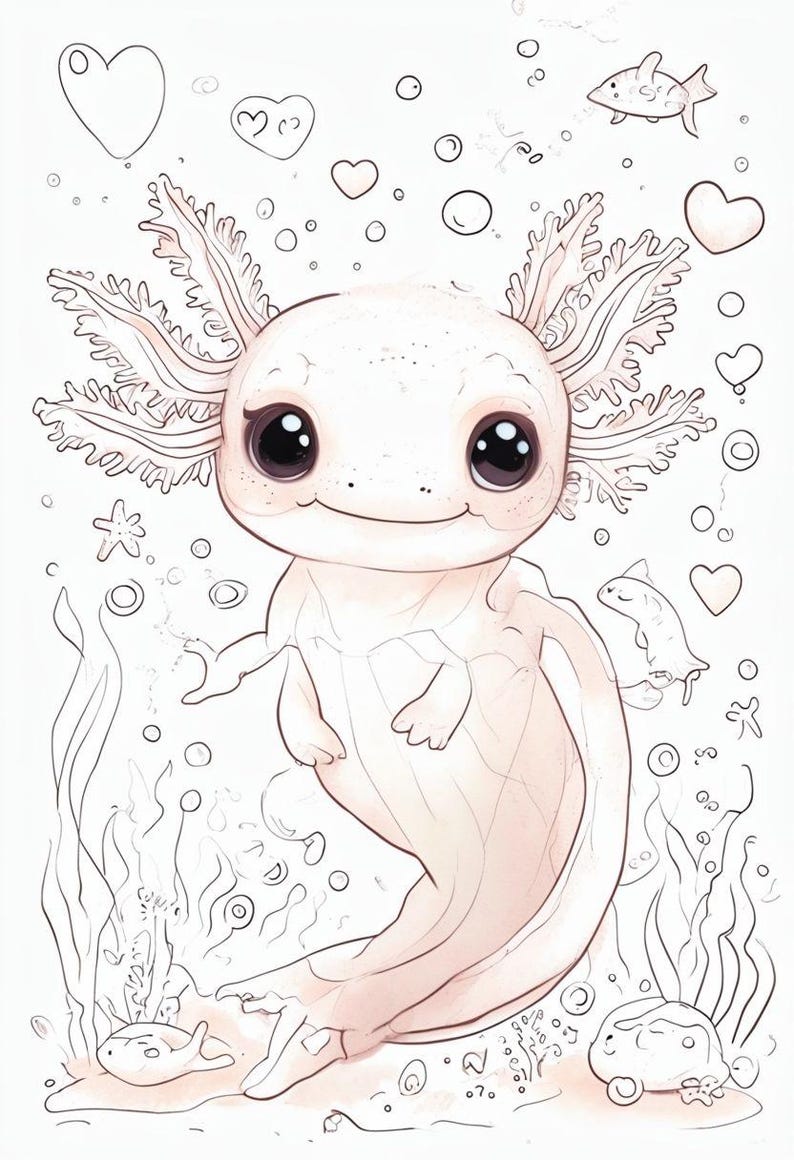 Kawaii Axolotl Coloring Book | 21 Cute Printable Pages (digital ...