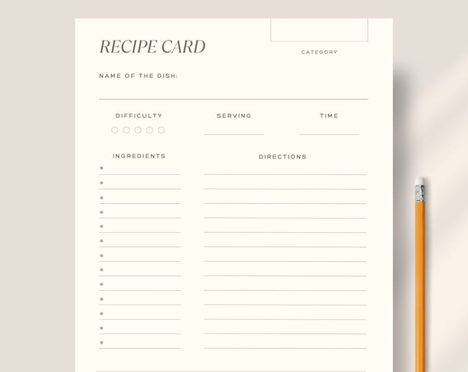 Recipe Book Template Printable, Digital Recipe Planner, Blank Recipe ...