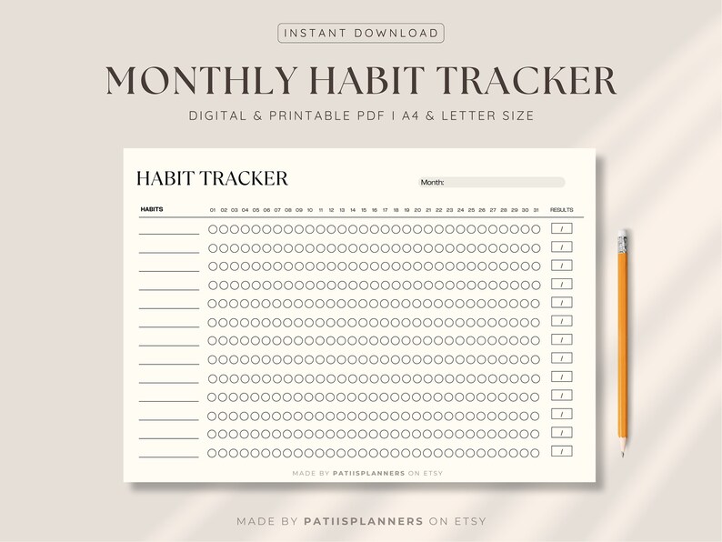 Monthly Habit Tracker | Digital & Printable | Goodnotes | Minimalist ...