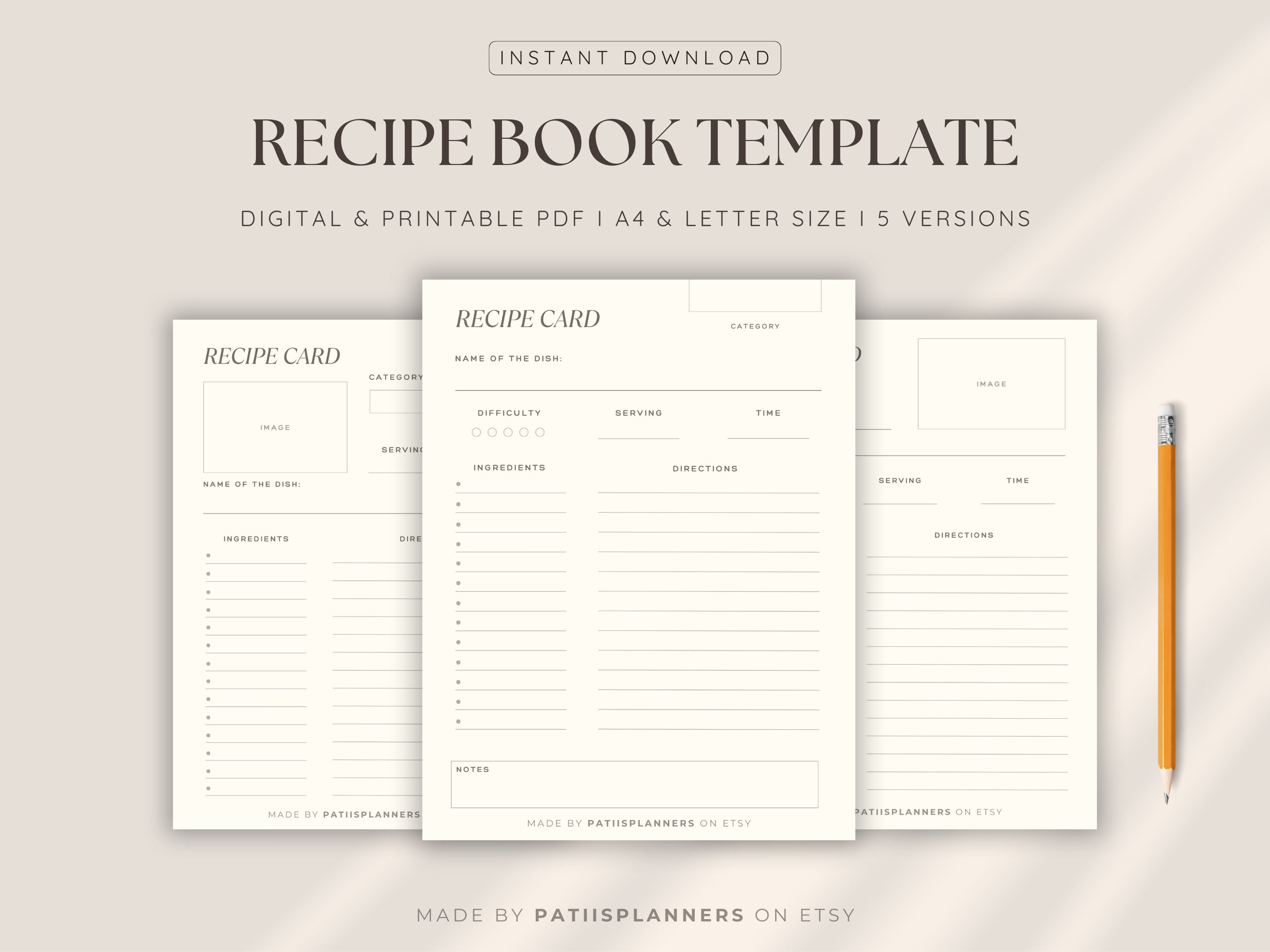 Recipe Book Template Printable, Digital Recipe Planner, Blank Recipe ...