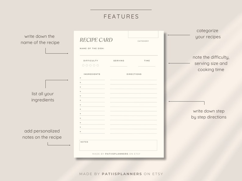 Recipe Book Template Printable, Digital Recipe Planner, Blank Recipe ...