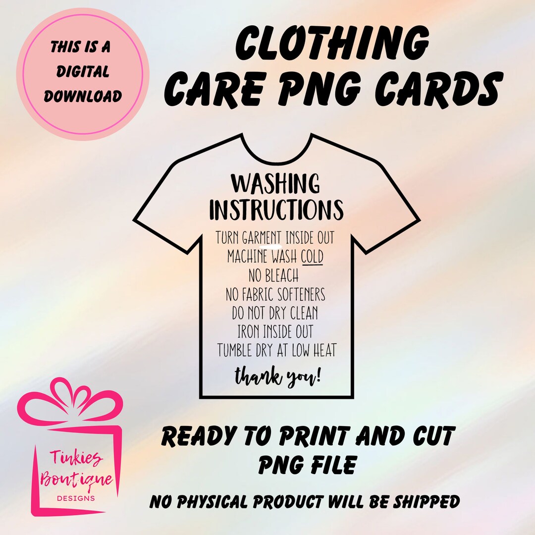 Tshirts/ Hoodies/garment Care Card PNG, Ready to Print and Cut PNG ...