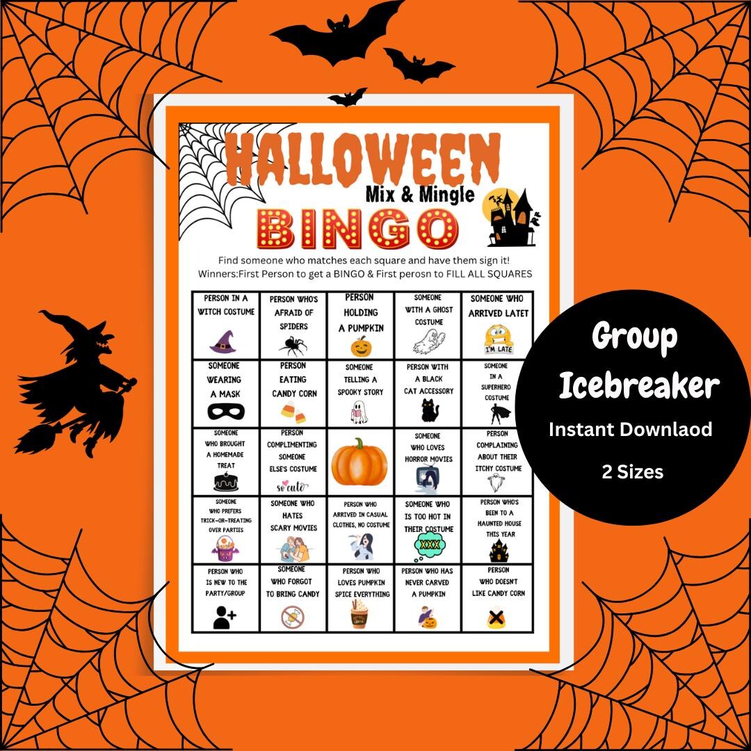 Spooky Halloween Mix & Mingle BINGO Fun Party Game for Socializing and ...