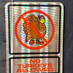 Vintage no Turkeys Allowed Prismatic Sticker - Etsy