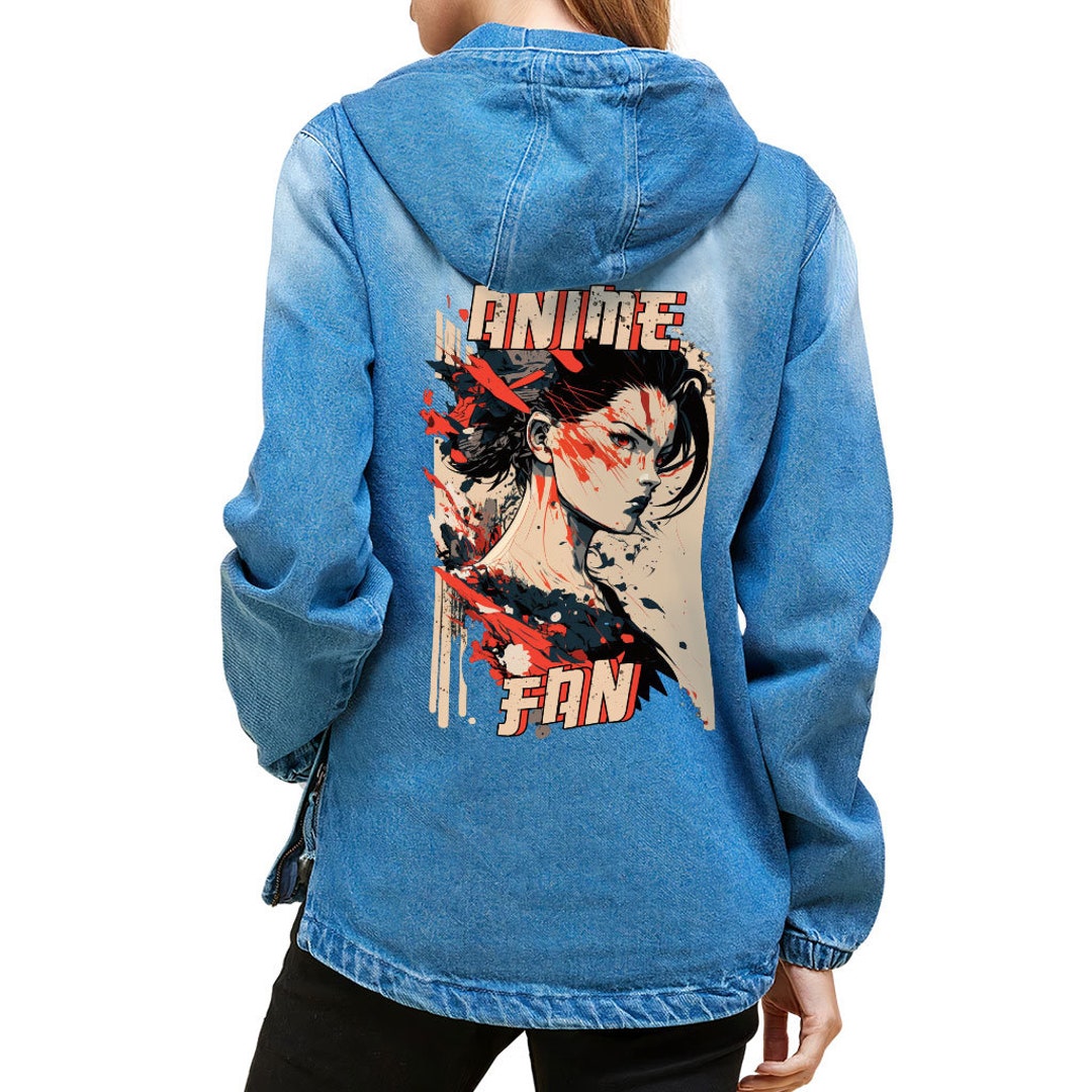 Cartoon Graphic Women's Denim Jacket With Hoodie Bright Ladies Denim ...