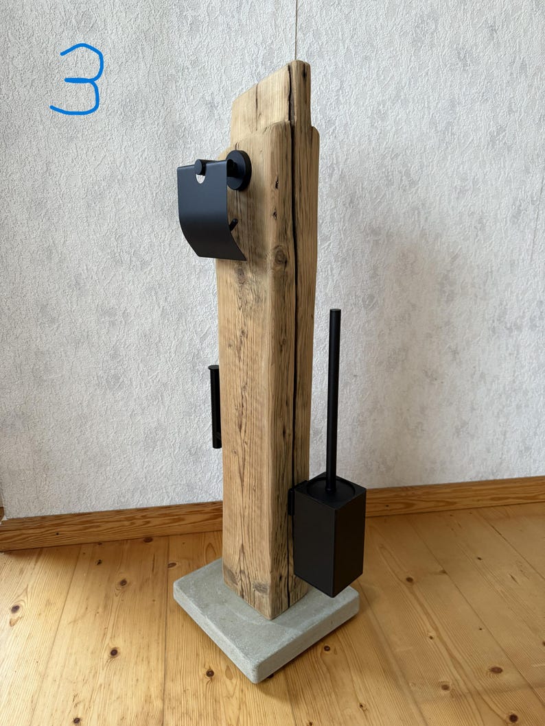 Reclaimed Wood Beam Toilet Set, Toilet Paper Holder, Toilet Brush ...