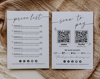 Price List Template Scan to Pay Sign QR Code Sign Pricing List Payment ...