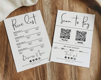 Price List Template & Scan to Pay Sign | | Editable Price Guide ...