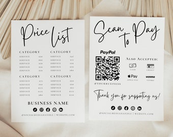 Price List Template & Scan to Pay Sign QR Code Sign Editable Price ...