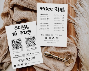 Price List Template & Scan to Pay Sign QR Code Sign Editable Price ...