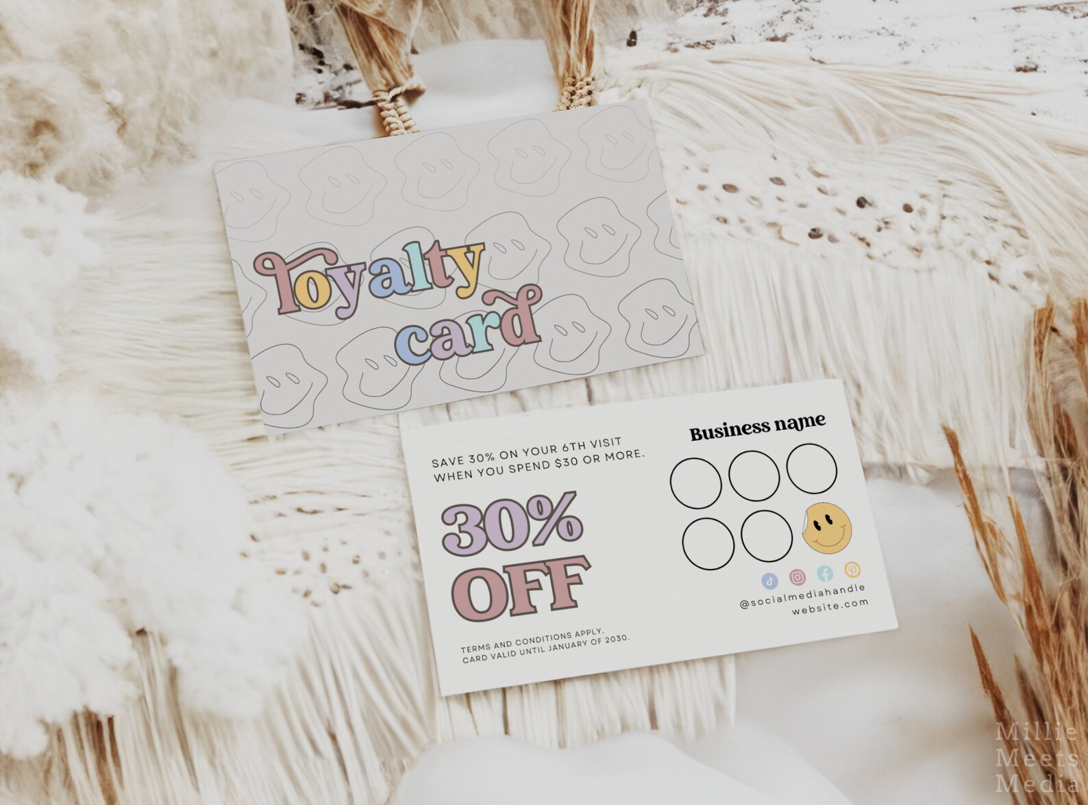 Retro Colorful Loyalty Card, Editable and Printable Discount Card ...