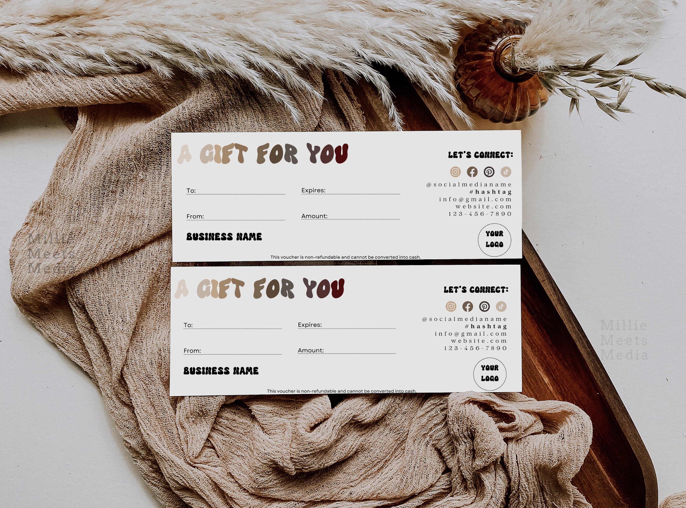 Retro Gift Certificate Template, Add Logo Printable Gift Voucher, DIY ...