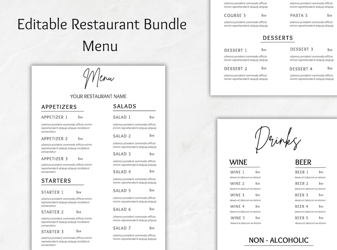 Printable Restaurant Menu Template Editable Template Price List ...