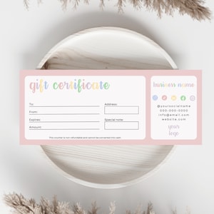 Colorful Gift Certificate Template | Add Logo Printable Gift Voucher ...