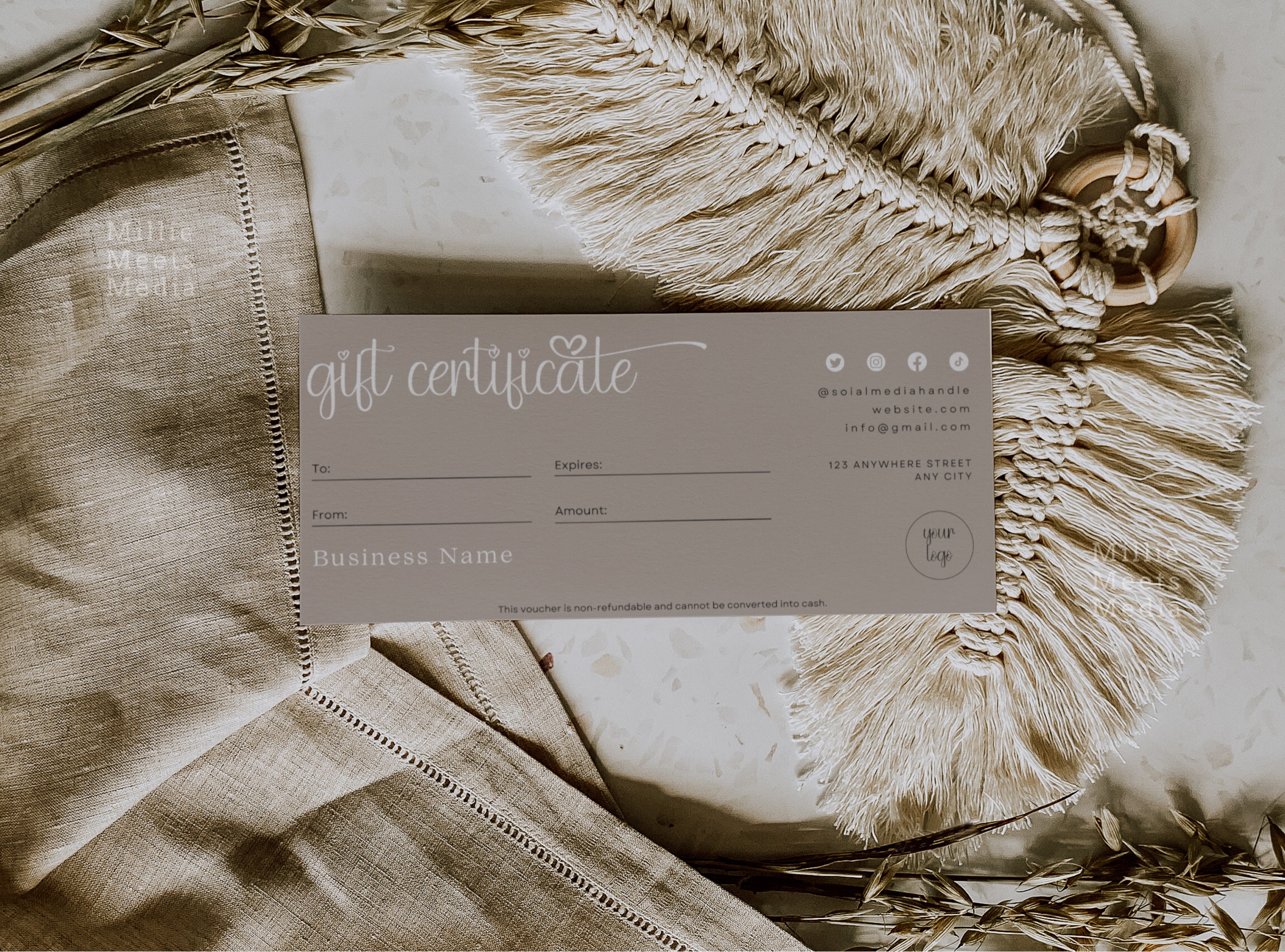 Boho Gift Certificate Template, Printable Gift Voucher, DIY Gift ...