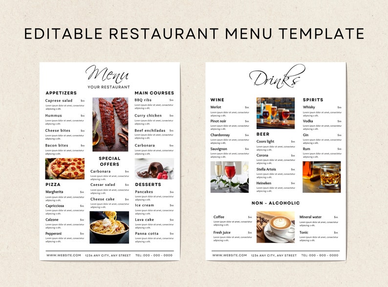 Restaurant Menu Template | Classic Restaurant Menu Bundle | Editable ...