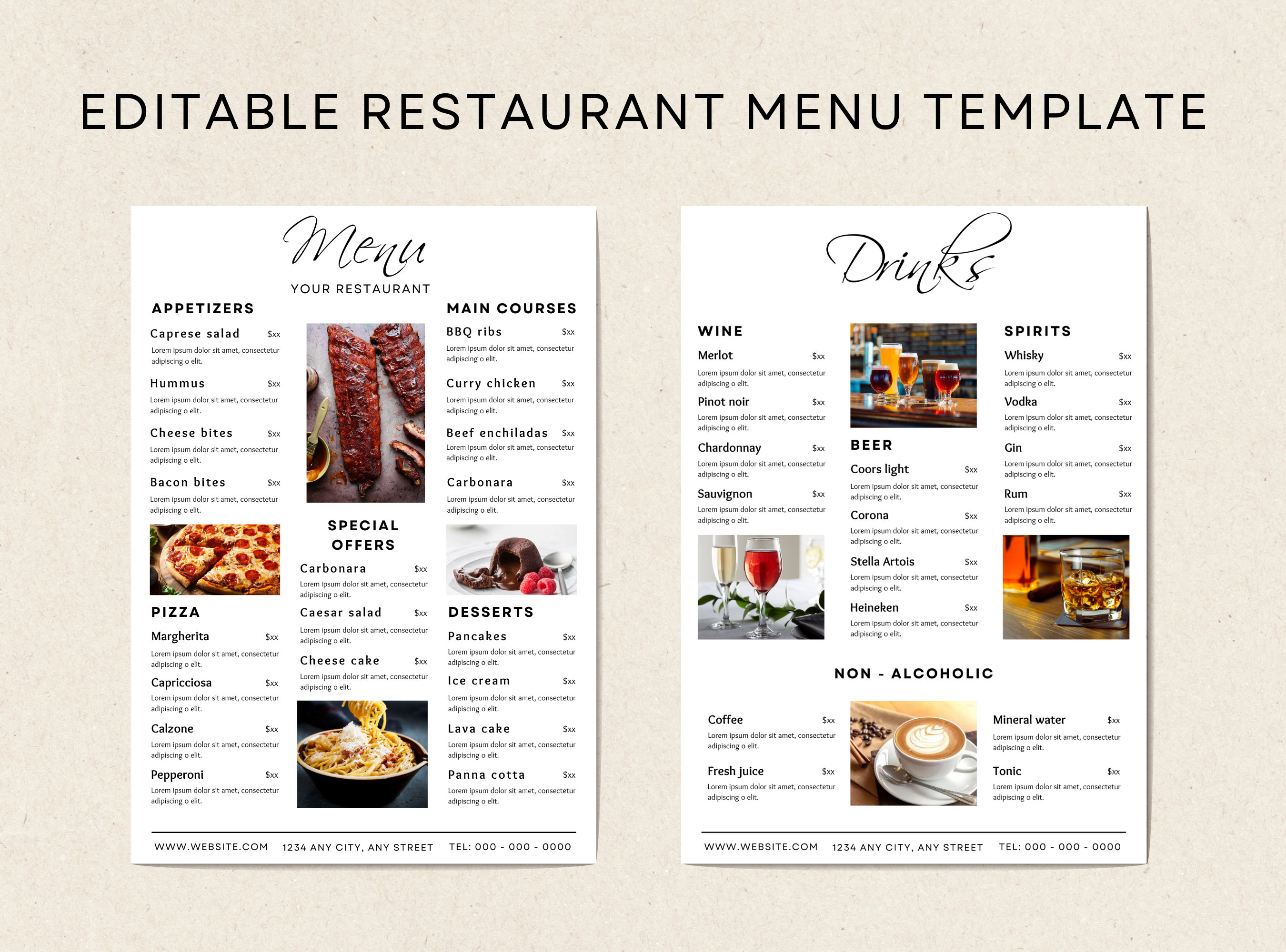 Restaurant Menu Template | Classic Restaurant Menu Bundle | Editable ...