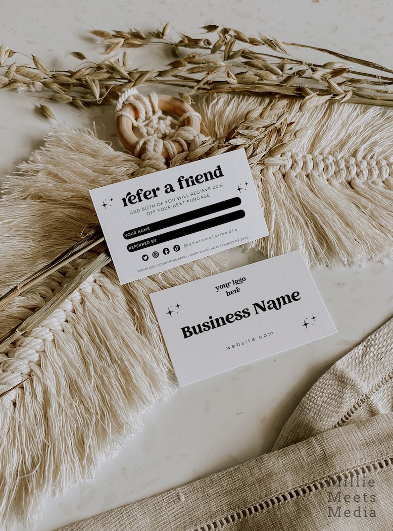 Retro Refer A Friend Card Canva Template, Editable Customer Reward Card ...