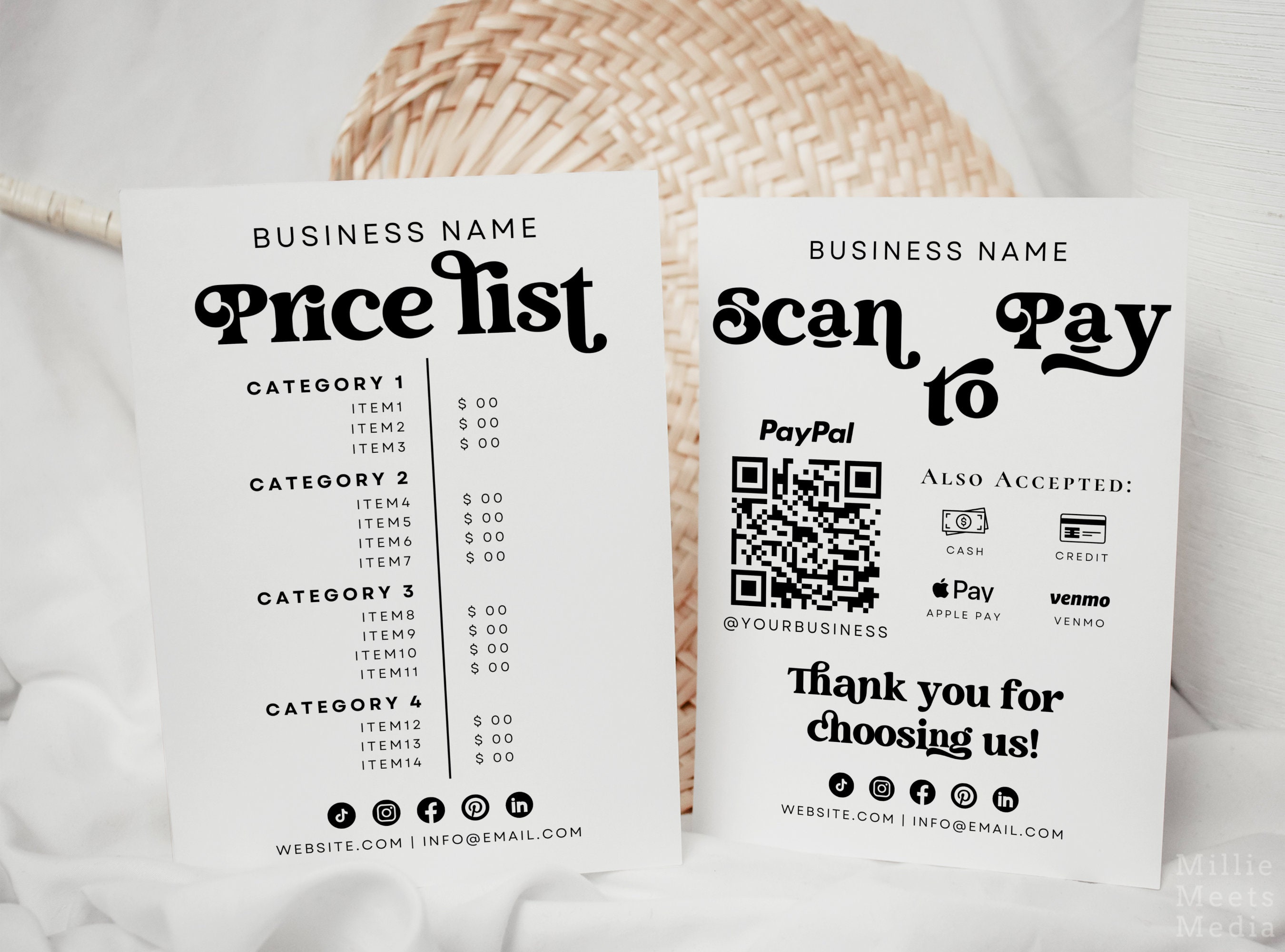 Retro Price List Template & Scan to Pay Sign | Printable Price Guide ...