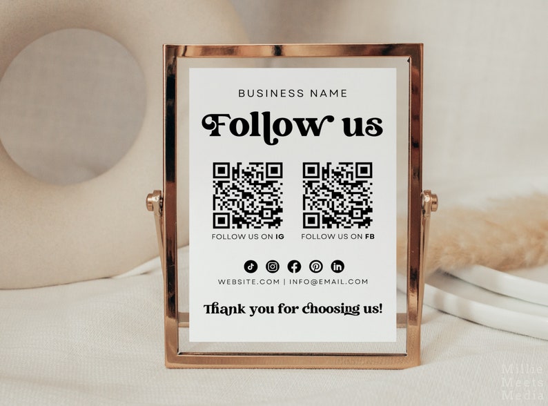 Retro Social Media Sign | Follow Us Sign Canva Template | QR Code Sign ...