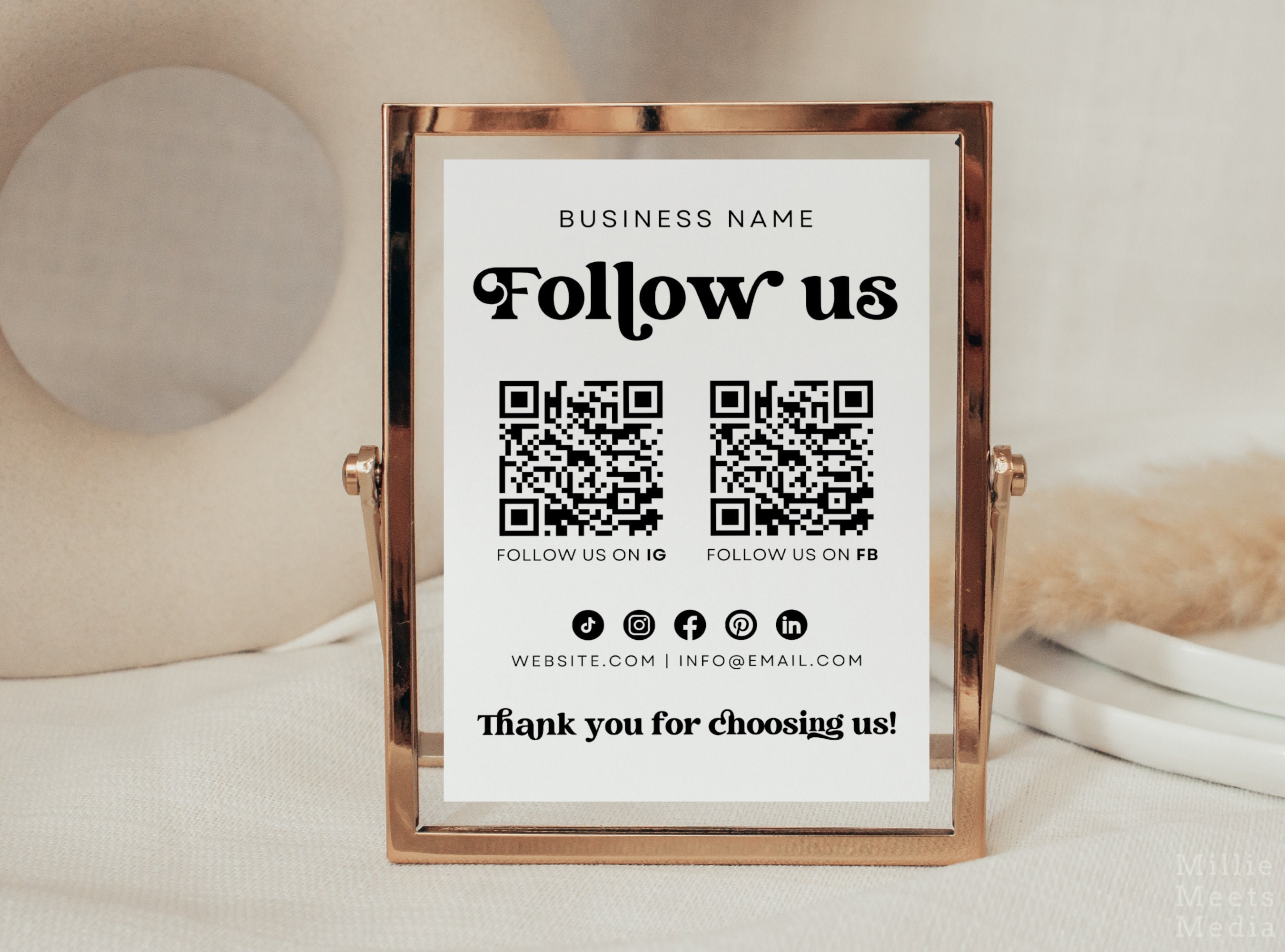 Retro Social Media Sign | Follow Us Sign Canva Template | QR Code Sign ...