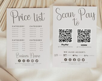 Price List Template & Scan to Pay Sign | | Editable Price Guide ...