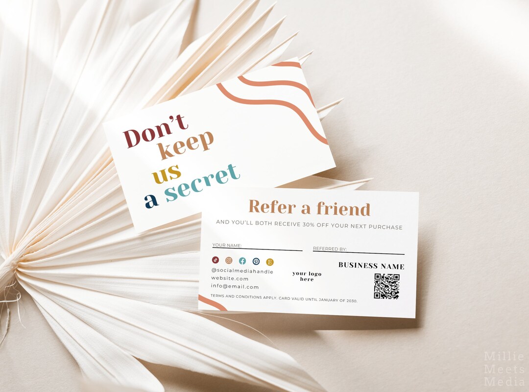 Retro Refer A Friend Canva Template | Discount Card | Referral Cards ...