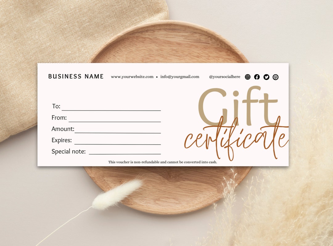 Gif Certificate Card Template, Printable and Editable Gift Certificate ...