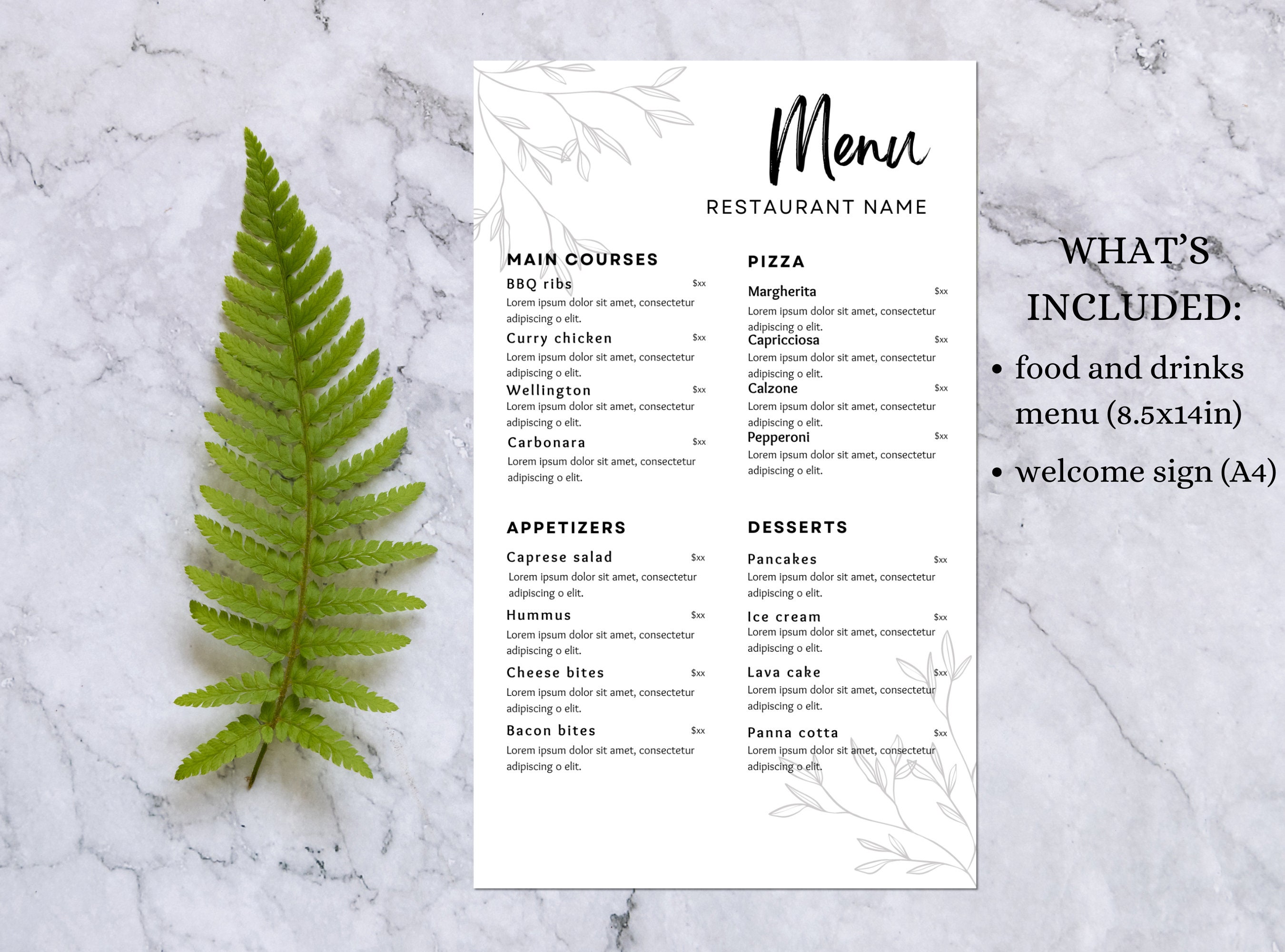Modern Restaurant Menu Template/landscape Menu Template/editable Menu ...