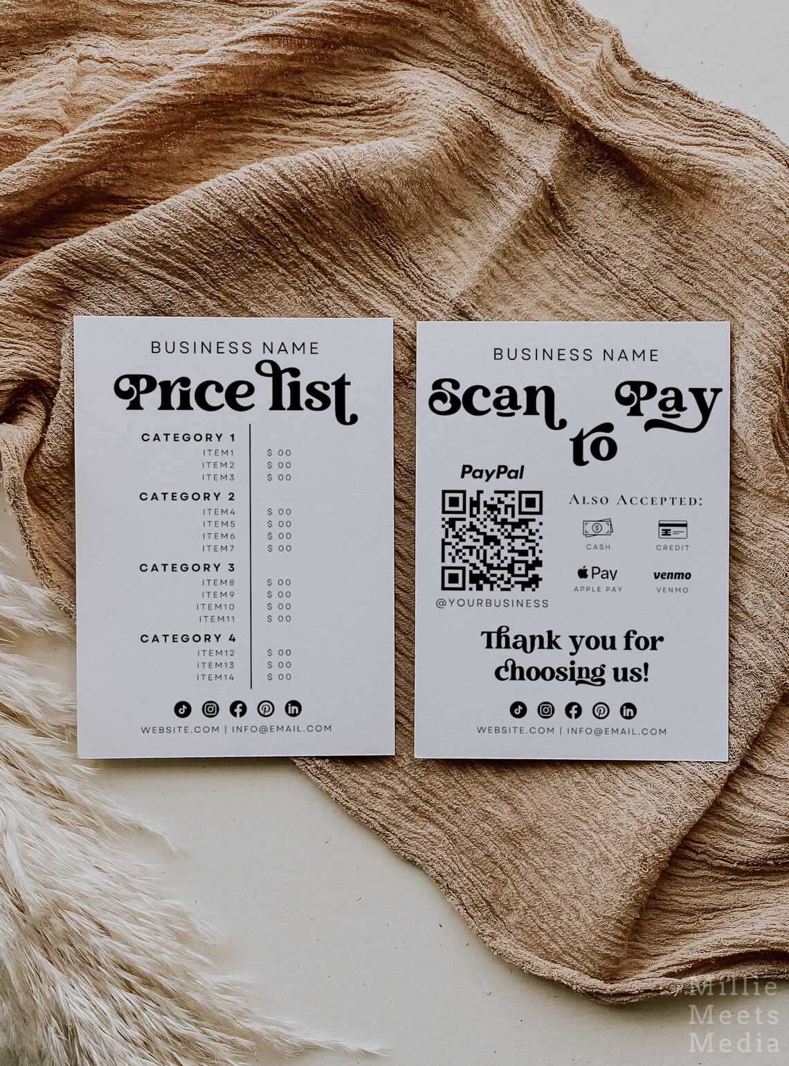 Retro Price List Template & Scan to Pay Sign | Printable Price Guide ...