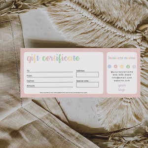 Colorful Gift Certificate Template | Add Logo Printable Gift Voucher ...