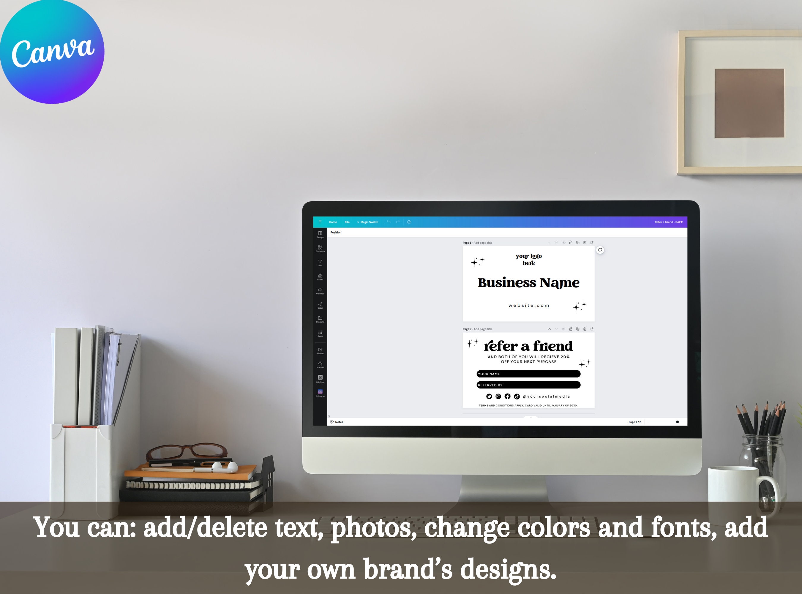 Retro Refer A Friend Card Canva Template, Editable Customer Reward Card ...