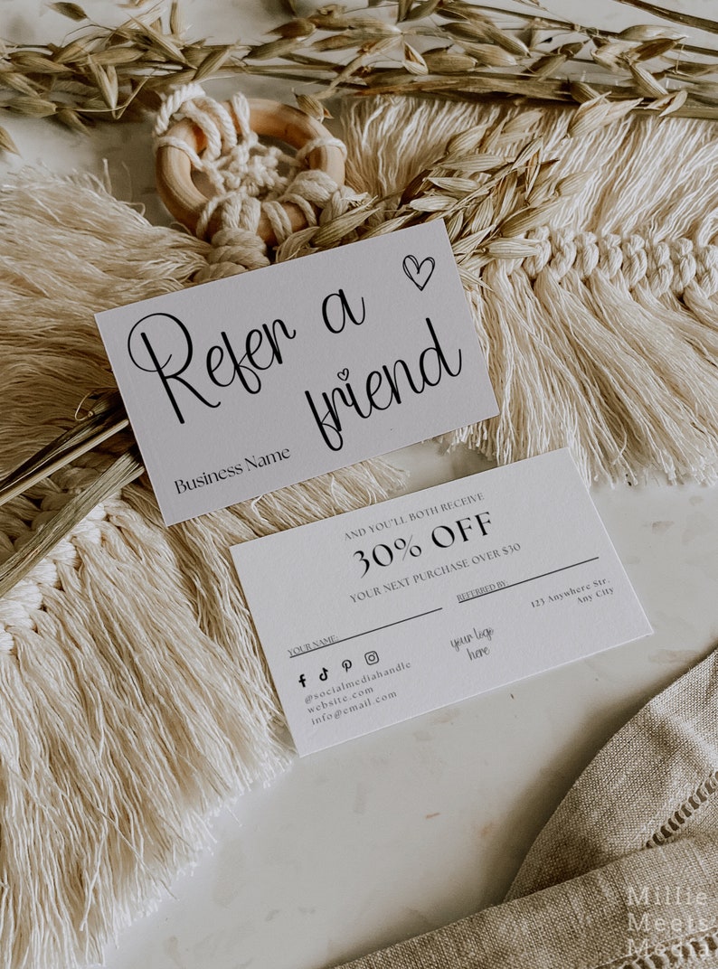 Boho Refer A Friend Card Template | Printable Discount Card | Editable ...